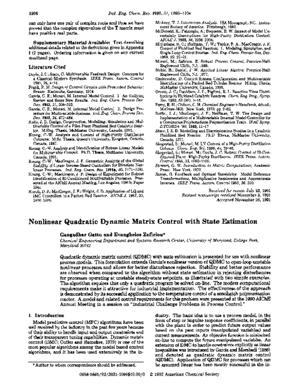(PDF) Nonlinear quadratic dynamic matrix control with state estimation