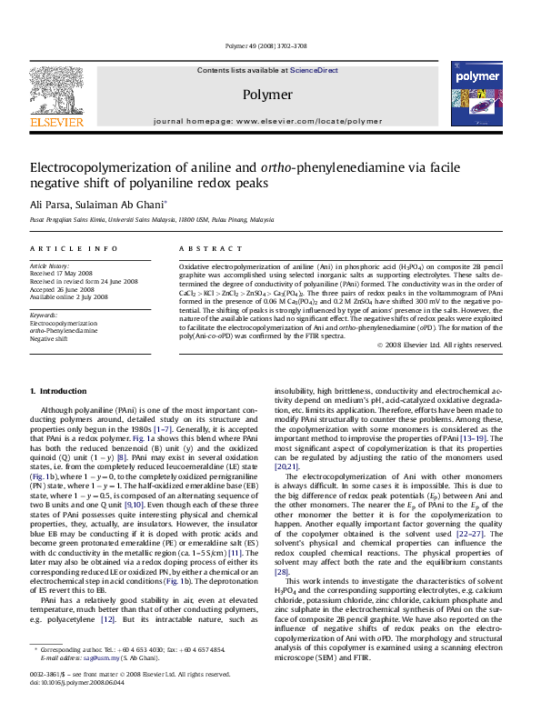(PDF) Electrocopolymerization of aniline and ortho-phenylenediamine via ...