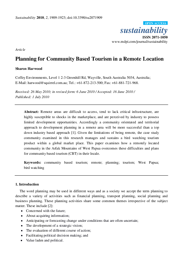 (PDF) Planning for community based tourism in a remote location