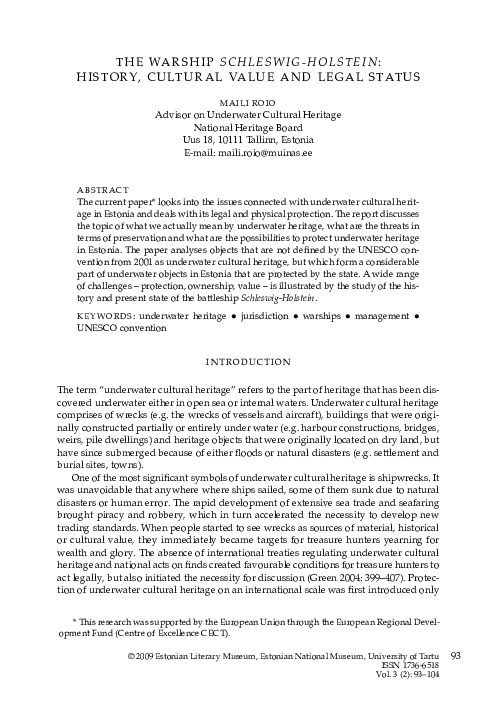 (PDF) The Warship Schleswig-Holstein : History, Cultural Value and ...
