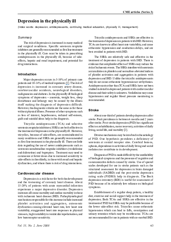 (PDF) Depression in the physically ill