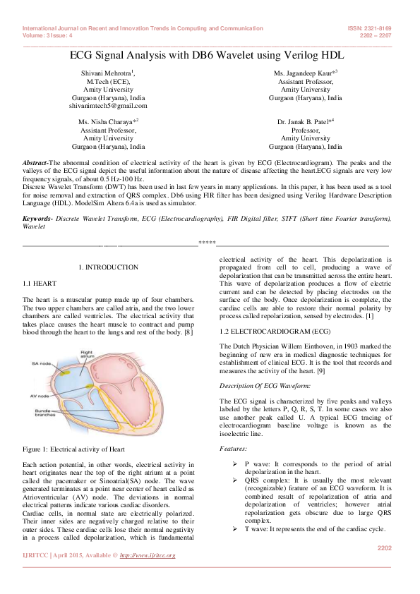 (PDF) ECG Signal Analysis with DB6 Wavelet using Verilog HDL