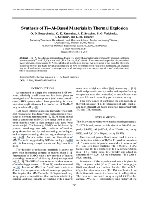 (PDF) Synthesis of Ti-Al-based materials by thermal explosion