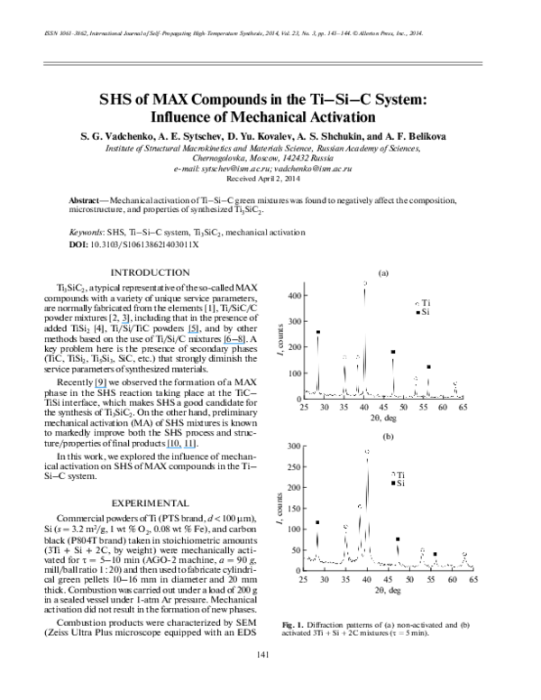 (PDF) SHS of MAX compounds in the Ti-Si-C system: Influence of ...