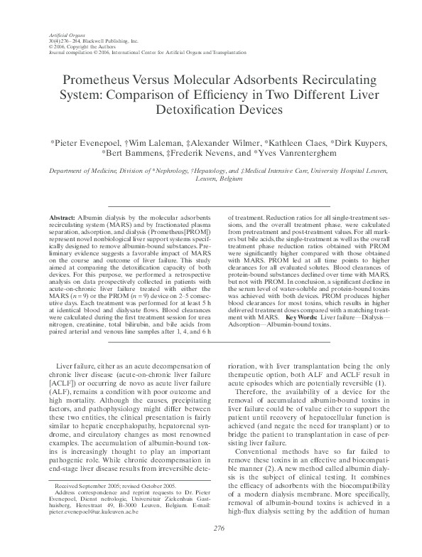(PDF) Prometheus Versus Molecular Adsorbents Recirculating System ...