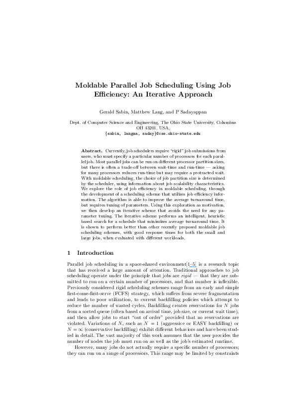 (PDF) Moldable Parallel Job Scheduling Using Job Efficiency: An Iterative Approach