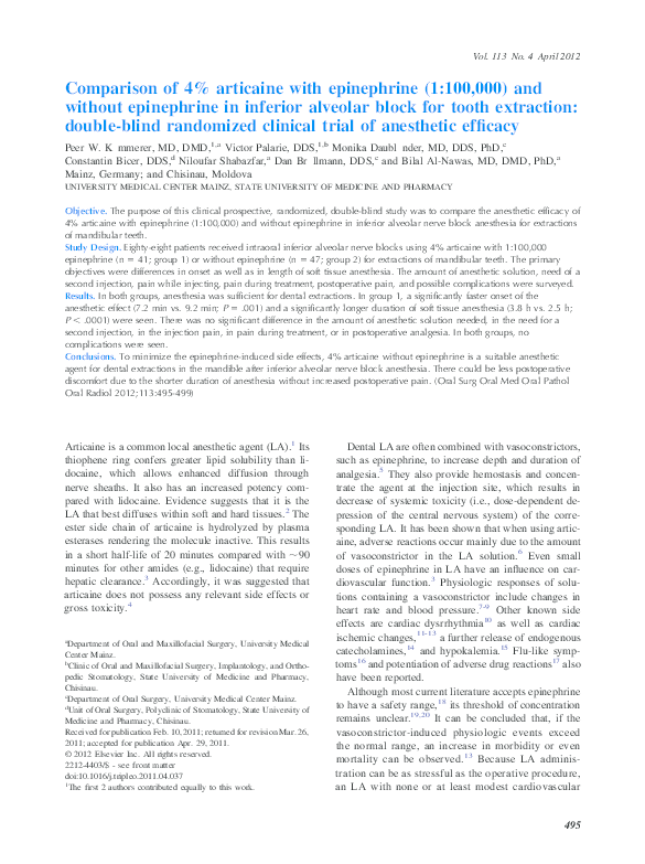 (PDF) Comparison of 4% articaine with epinephrine (1:100,000) and ...