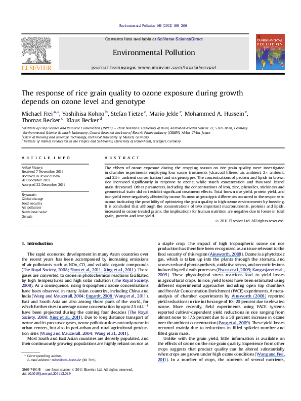 (PDF) The response of rice grain quality to ozone exposure during ...