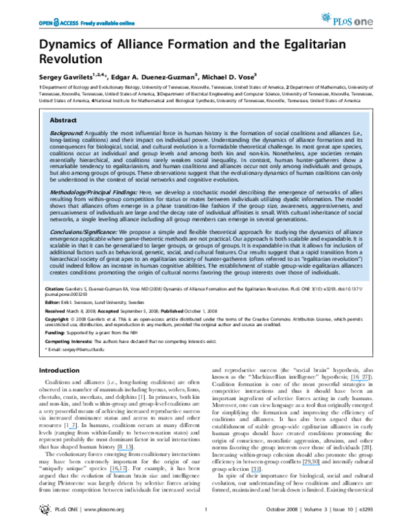(PDF) Dynamics of Alliance Formation and the Egalitarian Revolution