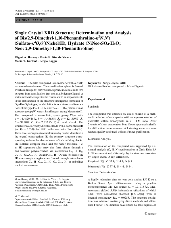 (PDF) Single Crystal XRD Structure Determination and Analysis of Bis(2 ...