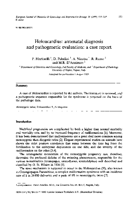 (PDF) Holoacardius: antenatal diagnosis and pathogenetic evaluation: a ...