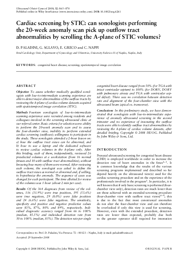 (PDF) Cardiac screening by STIC: can sonologists performing the 20-week ...
