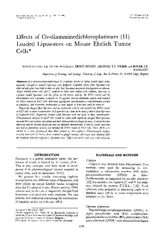 (PDF) Effects of cis-diamminedichloroplatinum (II) loaded liposomes on ...