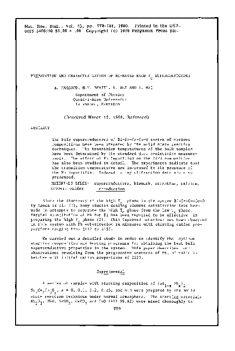 (PDF) Preparation and characterization of Bi-based high Tc superconductors