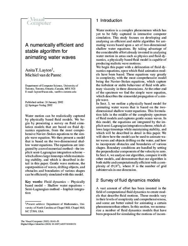 (PDF) A numerically efficient and stable algorithm for animating water waves