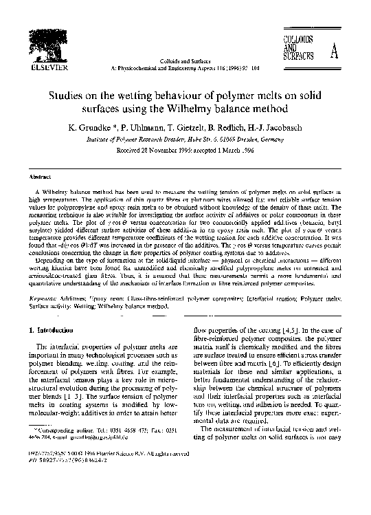 (PDF) Studies on the wetting behaviour of polymer melts on solid ...