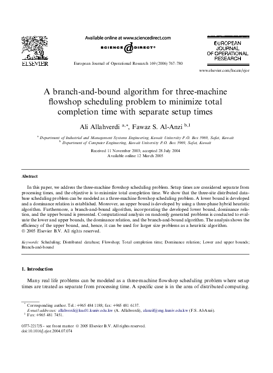 (PDF) A branch-and-bound algorithm for three-machine flowshop scheduling problem to minimize ...