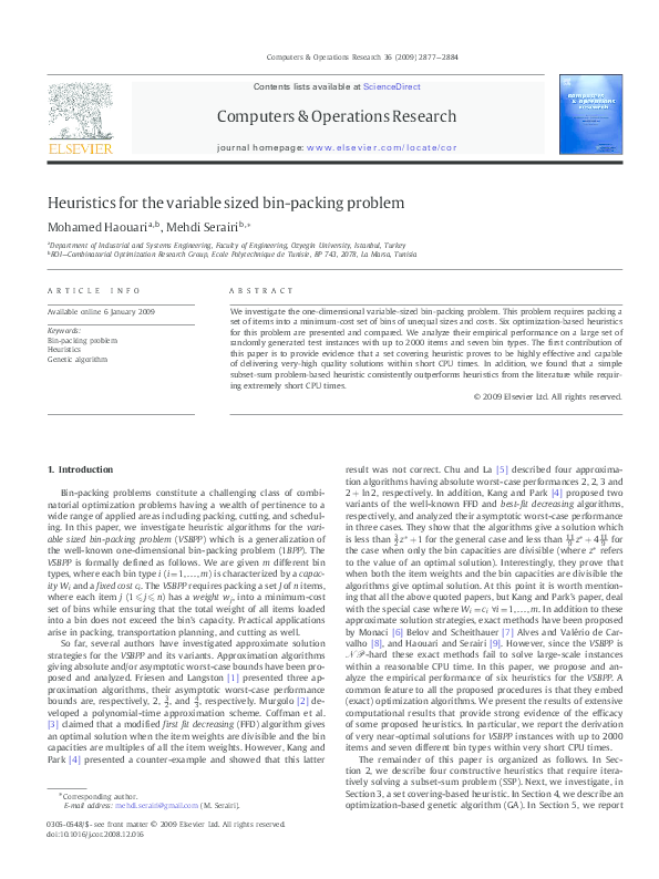 Pdf Heuristics For The Variable Sized Bin Packing Problem 