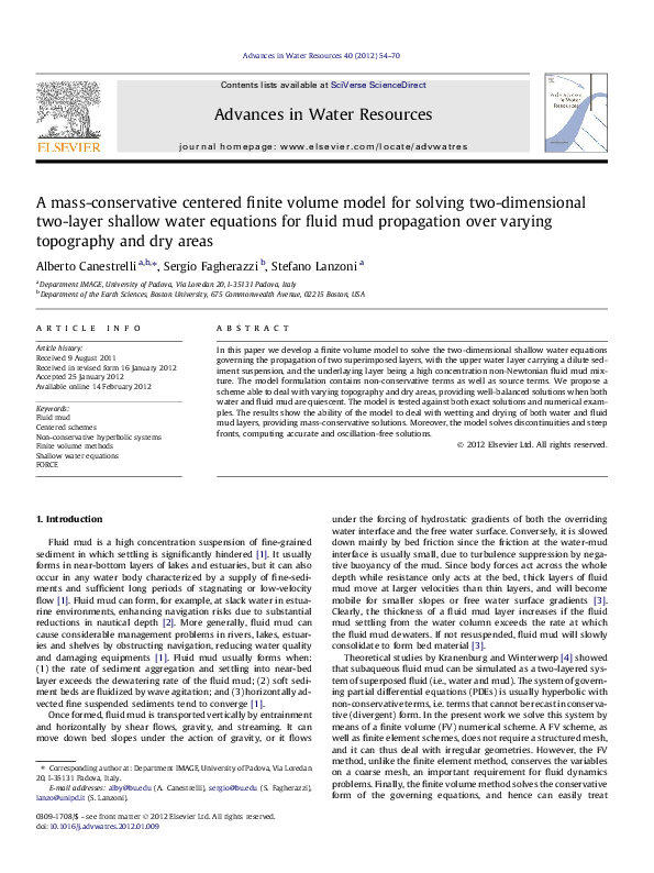 Pdf A Mass Conservative Centered Finite Volume Model For Solving Two