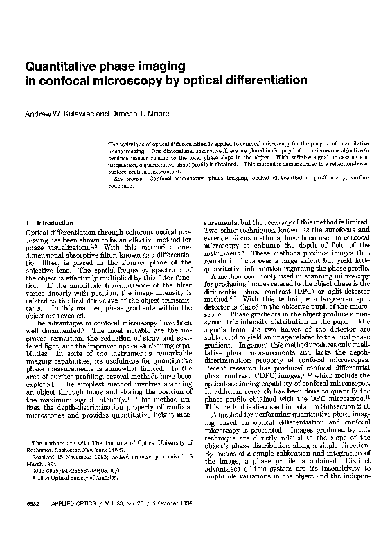 (PDF) Quantitative phase imaging in confocal microscopy by optical differentiation