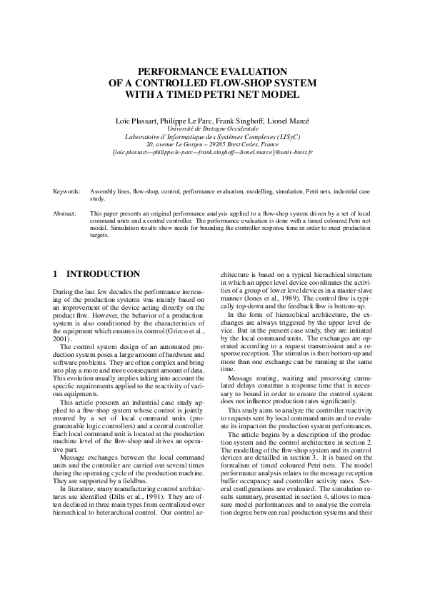(PDF) Performance evaluation of a controlled flow-shop system with a timed petri net model