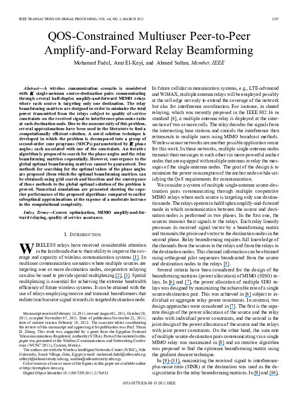 (PDF) QOS-Constrained Multiuser Peer-to-Peer Amplify-and-Forward Relay Beamforming