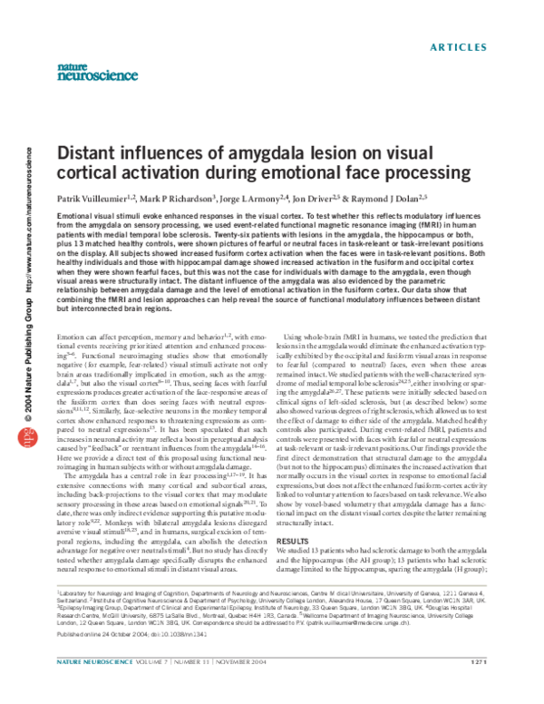 (PDF) Distant influences of amygdala lesion on visual cortical ...