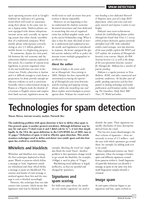 (PDF) Technologies for spam detection