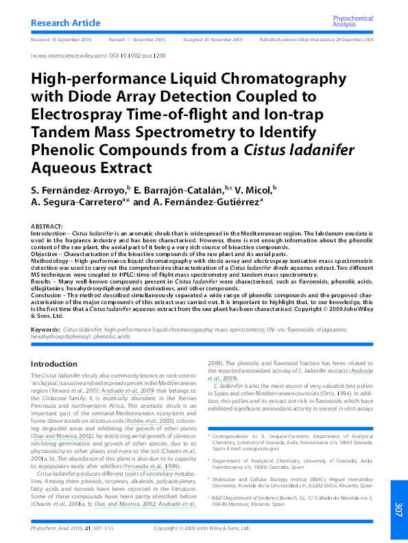 Pdf High Performance Liquid Chromatography With Diode Array Detection Coupled To Electrospray