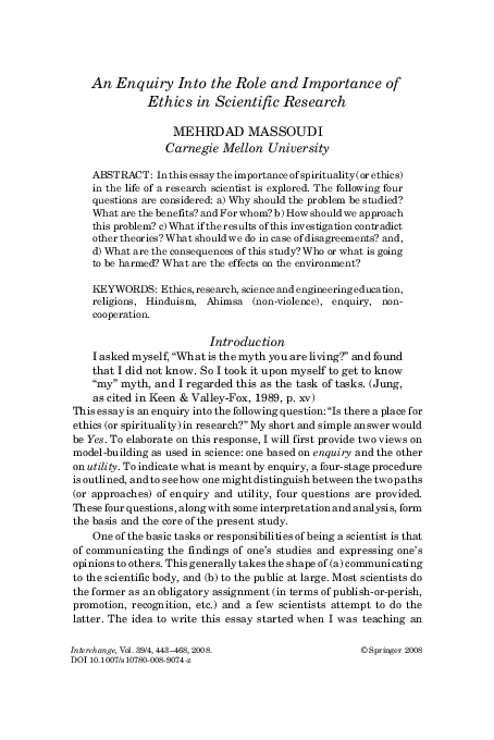 (PDF) An Enquiry Into the Role and Importance of Ethics in Scientific ...