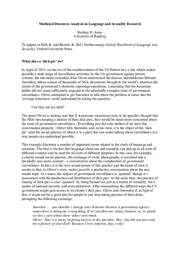 (PDF) Mediated Discourse Analysis in Language and Sexuality Research ...