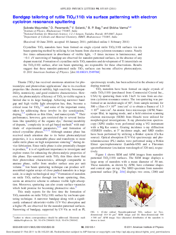 (PDF) Bandgap tailoring of rutile TiO2(110) via surface patterning with electron cyclotron ...