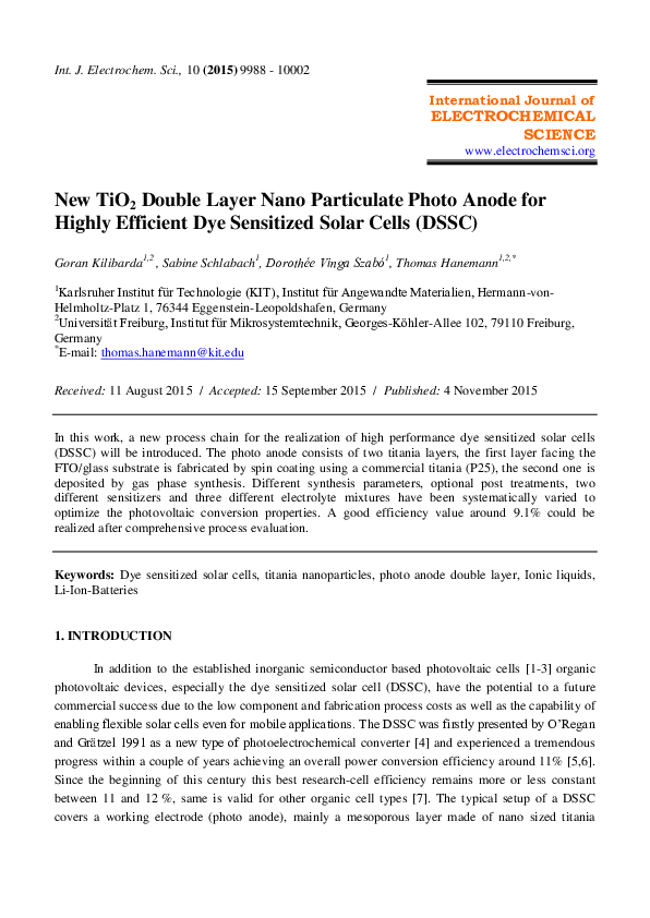 (PDF) New TiO2 Double Layer Nano Particulate Photo Anode for Highly ...
