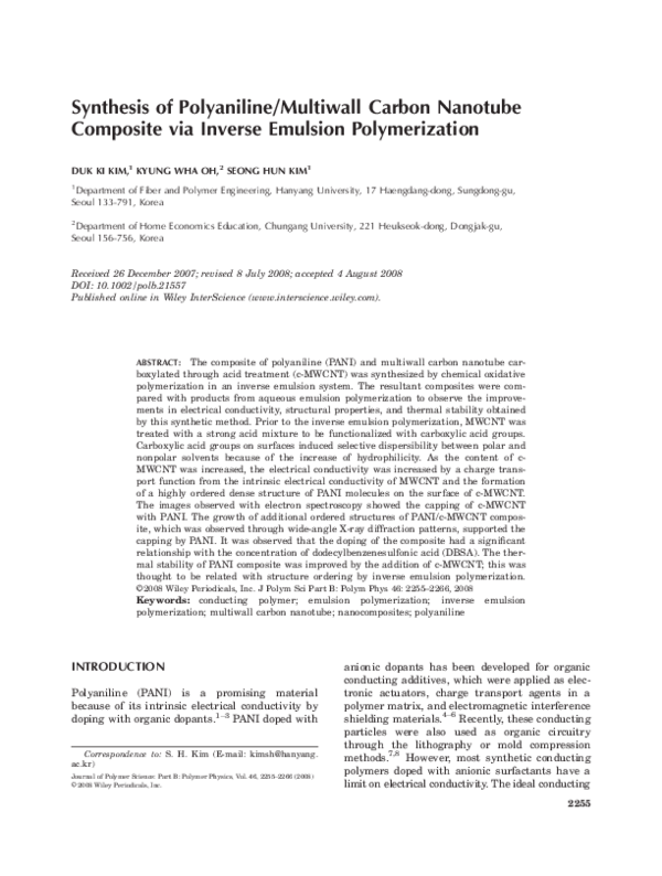 (PDF) Synthesis of polyaniline/multiwall carbon nanotube composite via ...