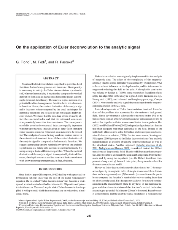 Pdf On The Application Of Euler Deconvolution To The Analytic Signal