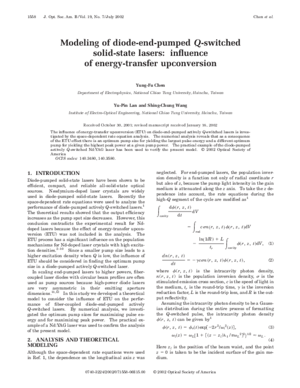 (PDF) Modeling of diode-end-pumped Q-switched solid-state lasers ...