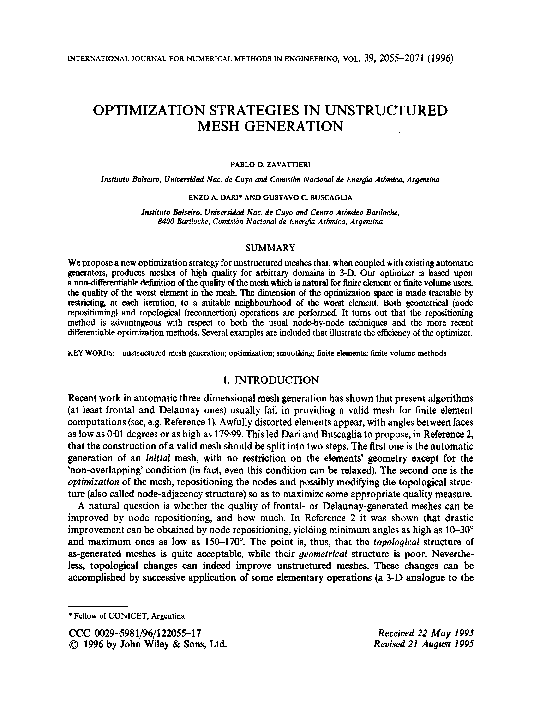 (PDF) OPTIMIZATION STRATEGIES IN UNSTRUCTURED MESH GENERATION