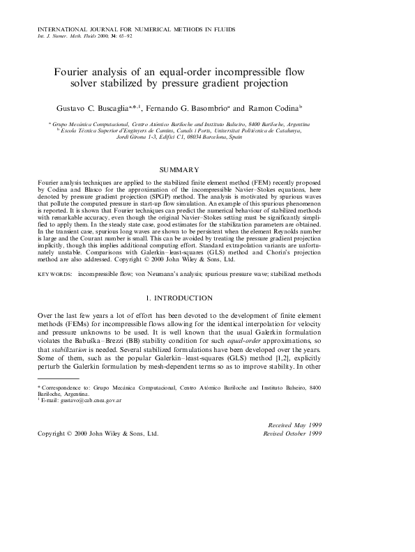 (PDF) Fourier analysis of an equal-order incompressible flow solver stabilized by pressure ...