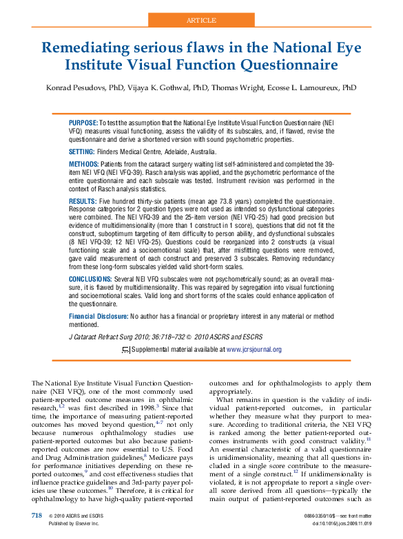 (PDF) Remediating serious flaws in the National Eye Institute Visual Function Questionnaire