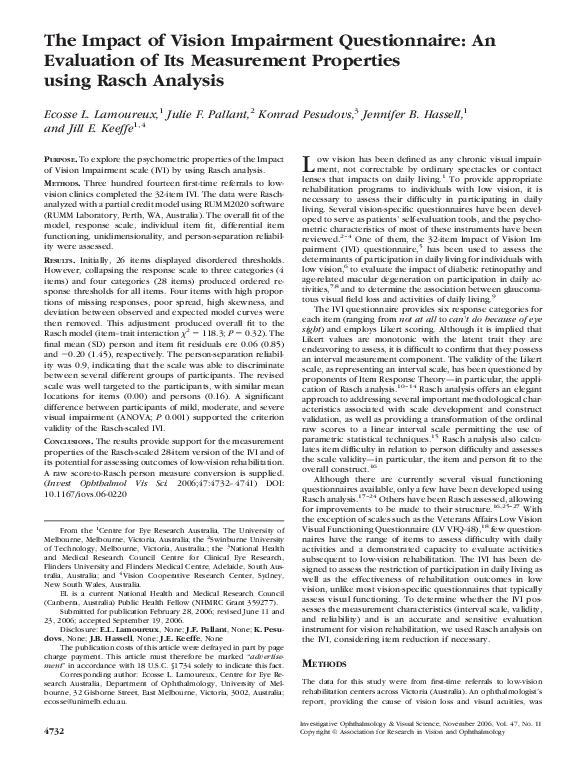 (PDF) The Impact of Vision Impairment Questionnaire: An Evaluation of ...
