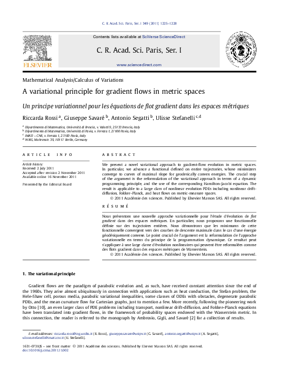 (PDF) A variational principle for gradient flows in metric spaces