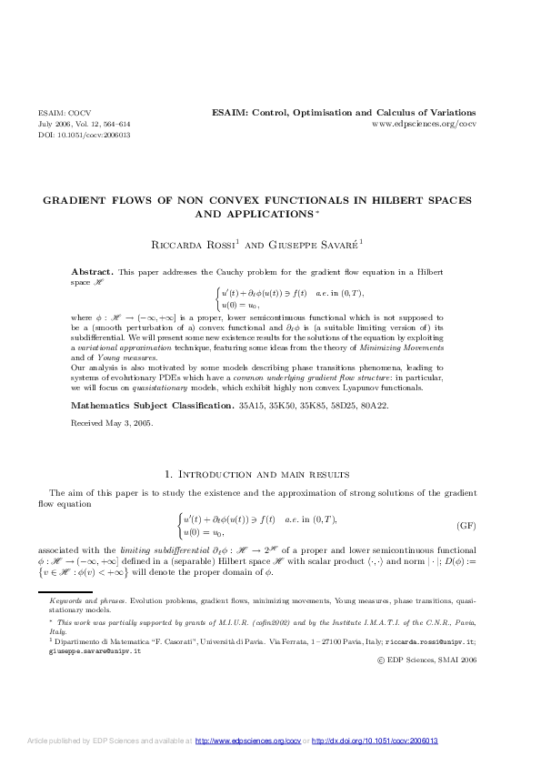 Pdf Gradient Flows Of Non Convex Functionals In Hilbert Spaces And