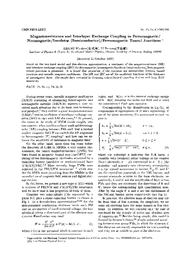 (PDF) Magnetoresistance and Interlayer Exchange Coupling in Ferromagnetic/Nonmagnetic/Insulator ...