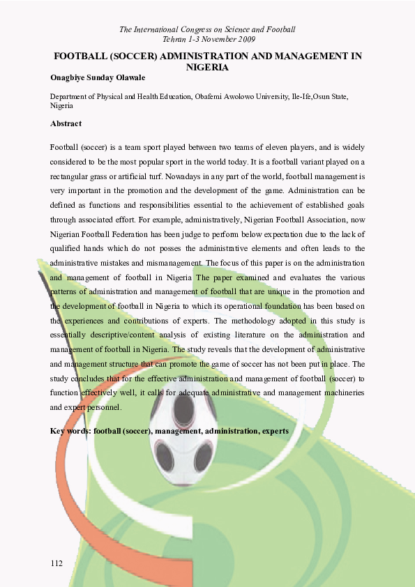 (PDF) Football (Soccer) Administration and Management in Nigeria
