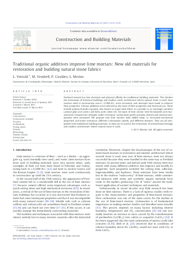 (PDF) Traditional organic additives improve lime mortars: New old ...