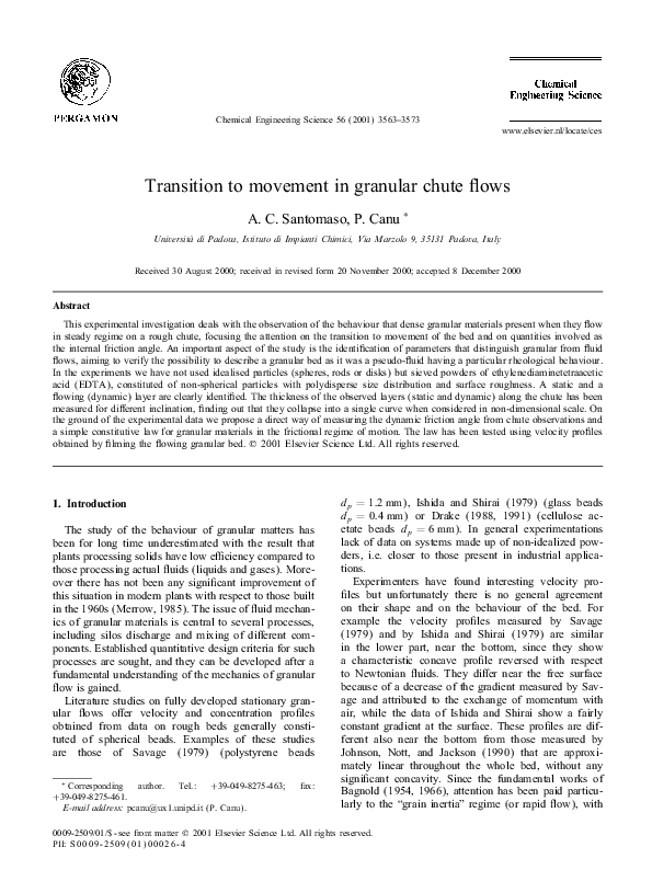 (PDF) Transition to movement in granular chute flows