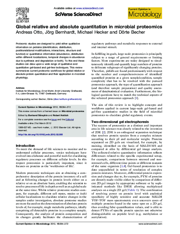 (PDF) Global relative and absolute quantitation in microbial proteomics