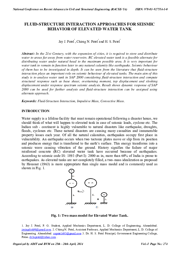 (PDF) FLUID-STRUCTURE INTERACTION APPROACHES FOR SEISMIC BEHAVIOR OF ELEVATED WATER TANK