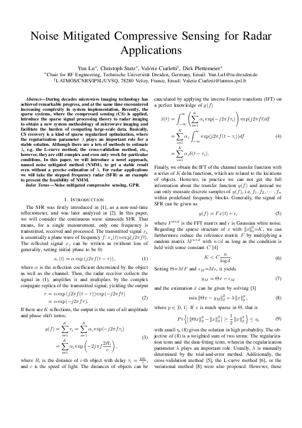 Noise Mitigation in Radar Compressive Sensing