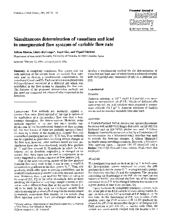 (PDF) Simultaneous determination of vanadium and lead in unsegmented flow systems of variable ...